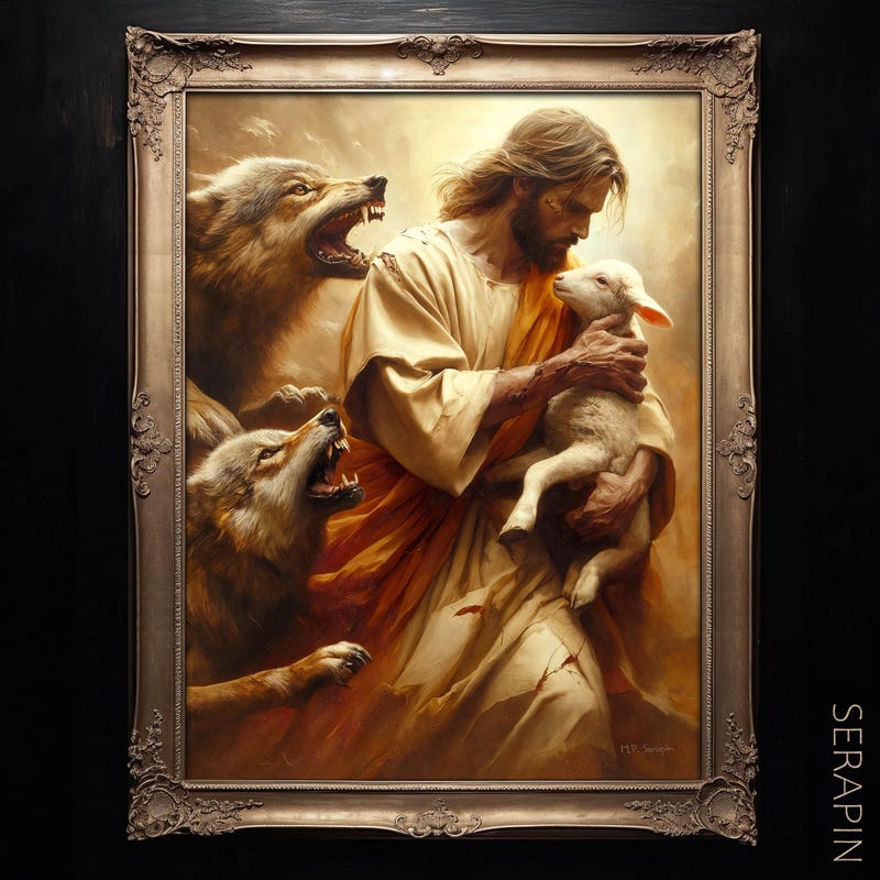 Picture Jesus Protecting Lamb From Wolves - Etsy