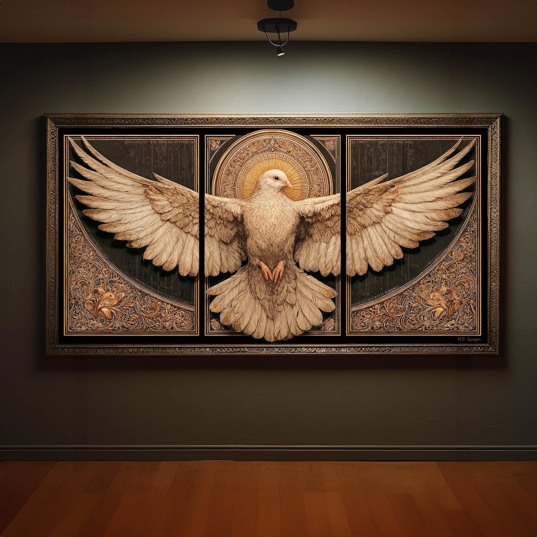 The Paraclete - Holy Spirit, Dove, Triptych Panel, Wide, Panoramic ...
