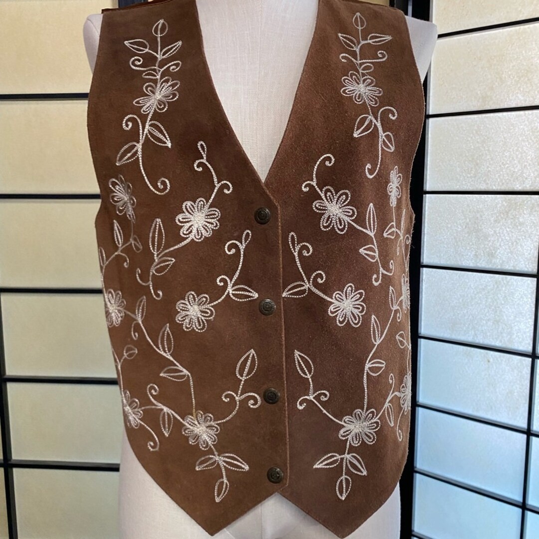 Vintage Agapo Embroidered Leather Vest - Etsy