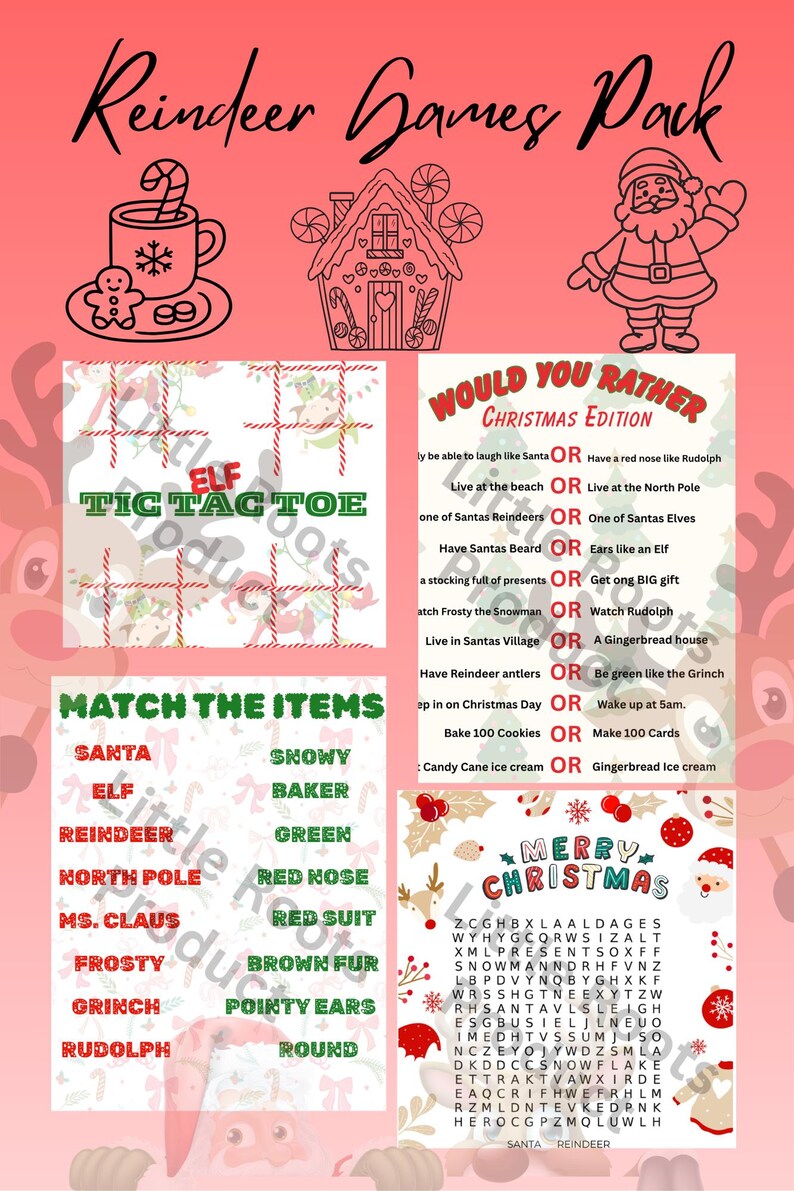 Reindeer Games & Coloring Pack | Printable Christmas Activities for ...