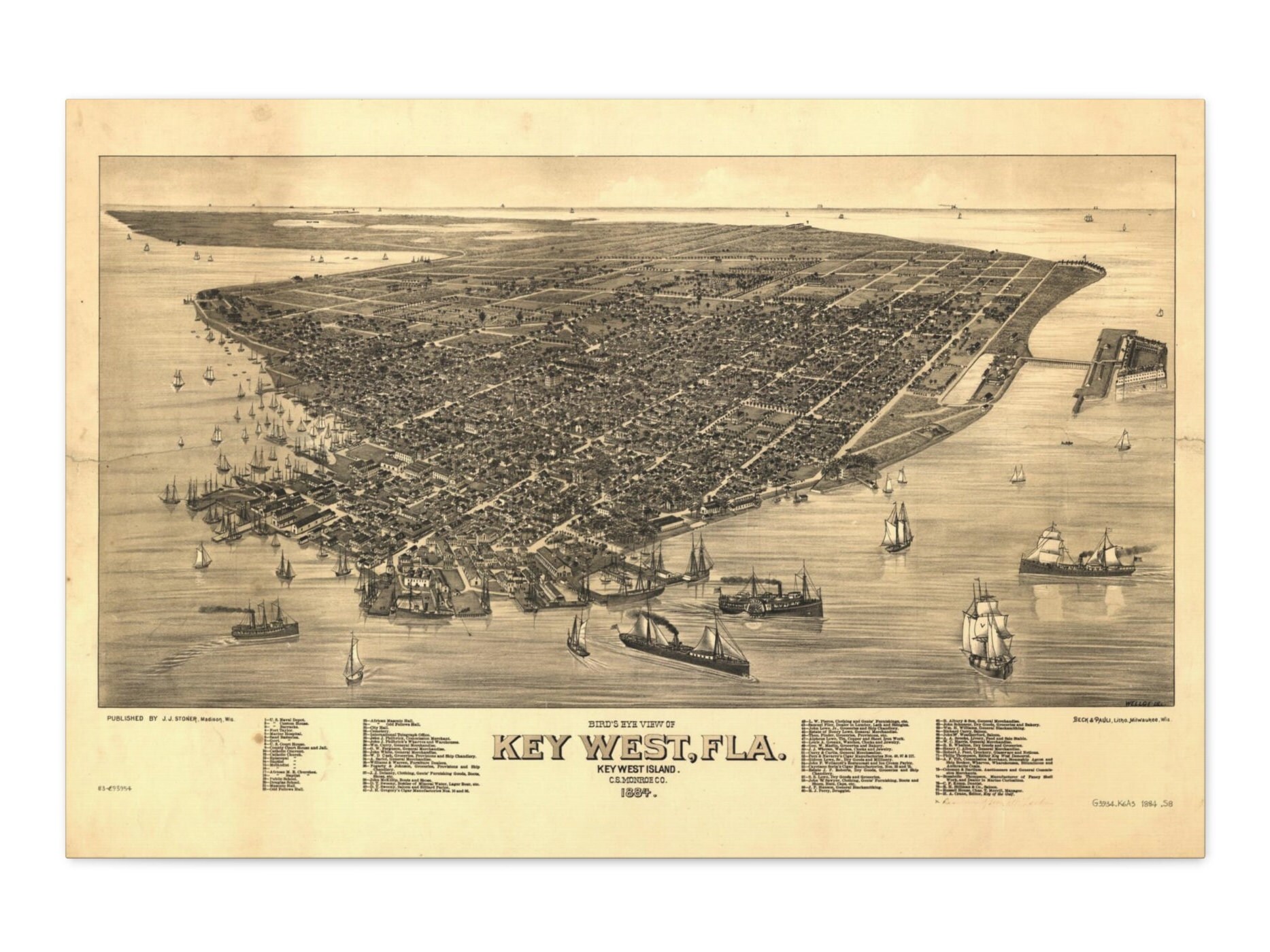 1884 Key West Map Canvas - Etsy