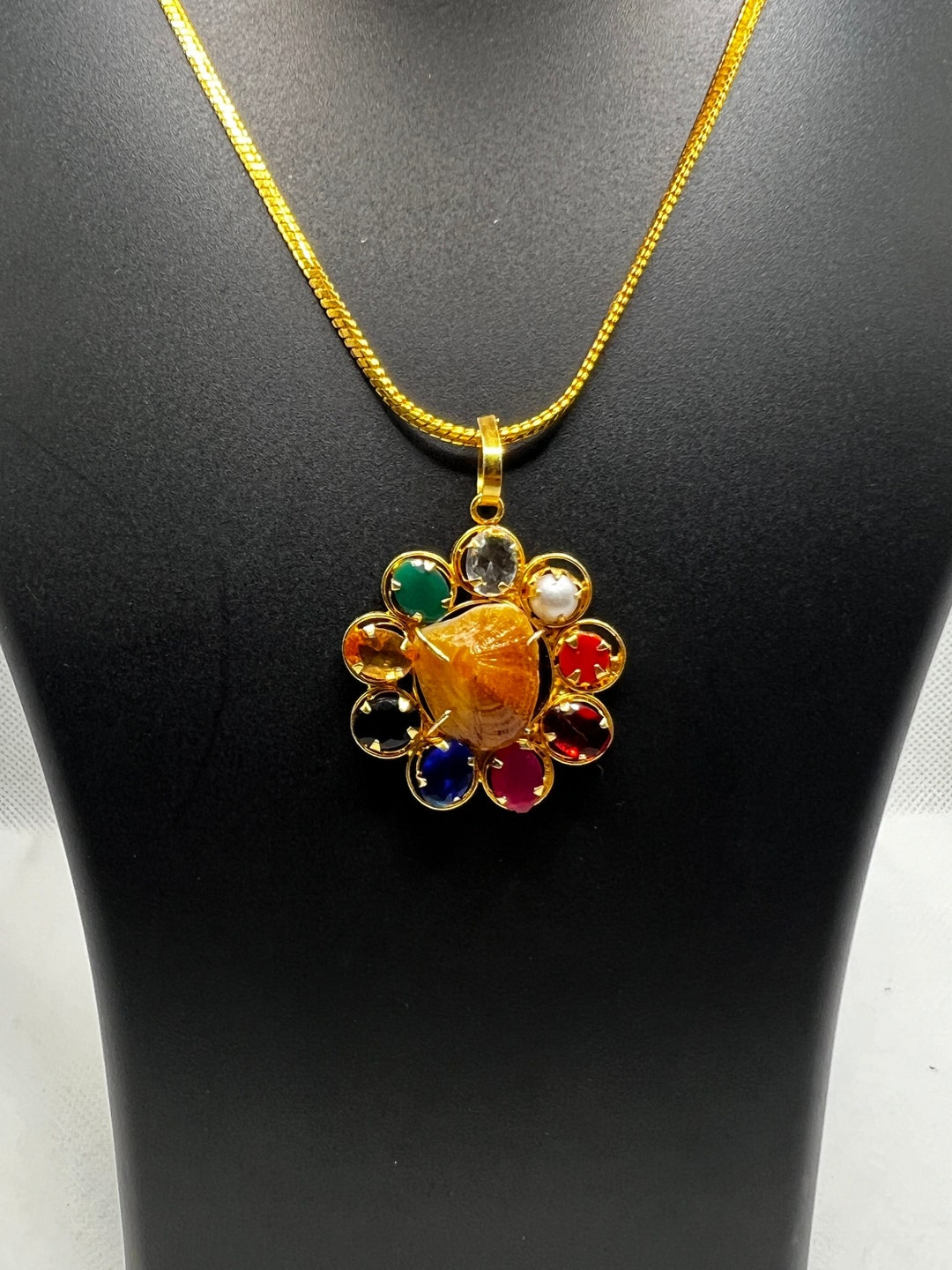 Macch Mani Navratan Pendant: Handcrafted Brass Nine Gemstone ...