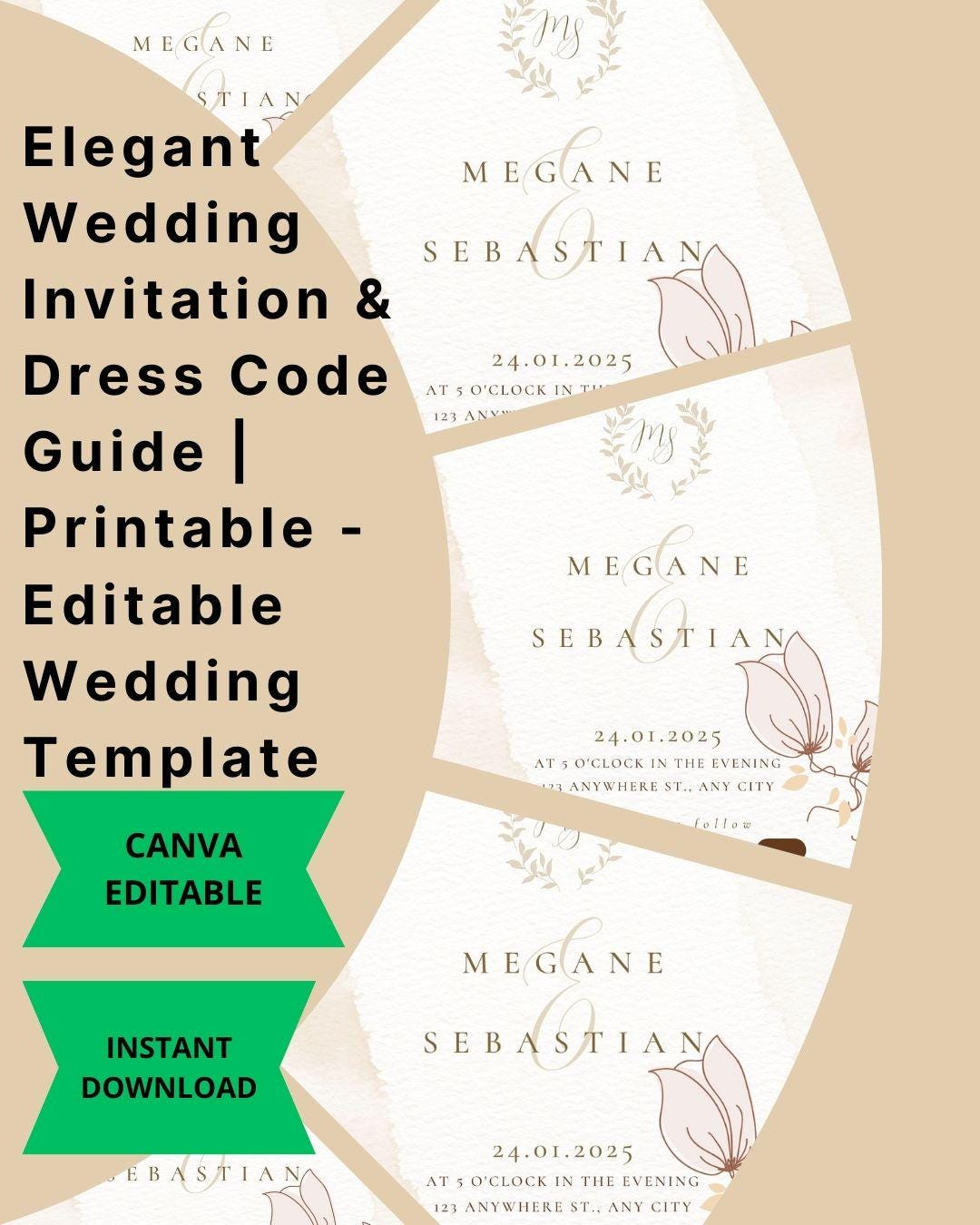 Elegant Wedding Invitation & Dress Code Guide | Printable - Editable ...