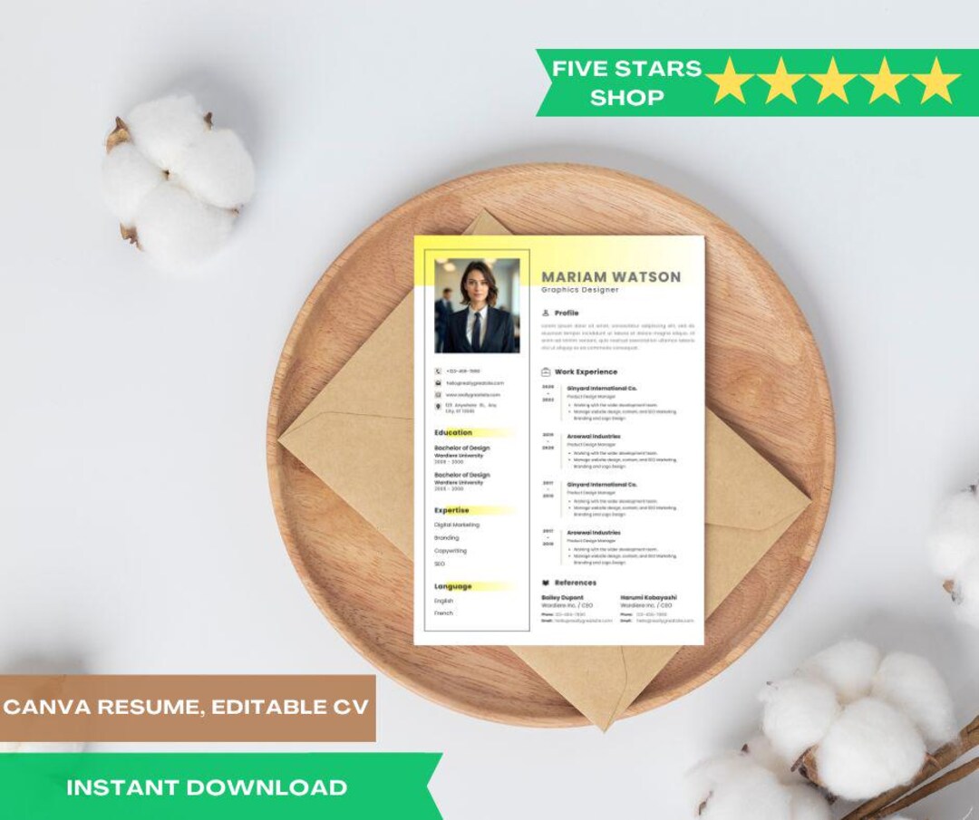 Editable Professional CV Template | Canva Resume for Instant Download ...