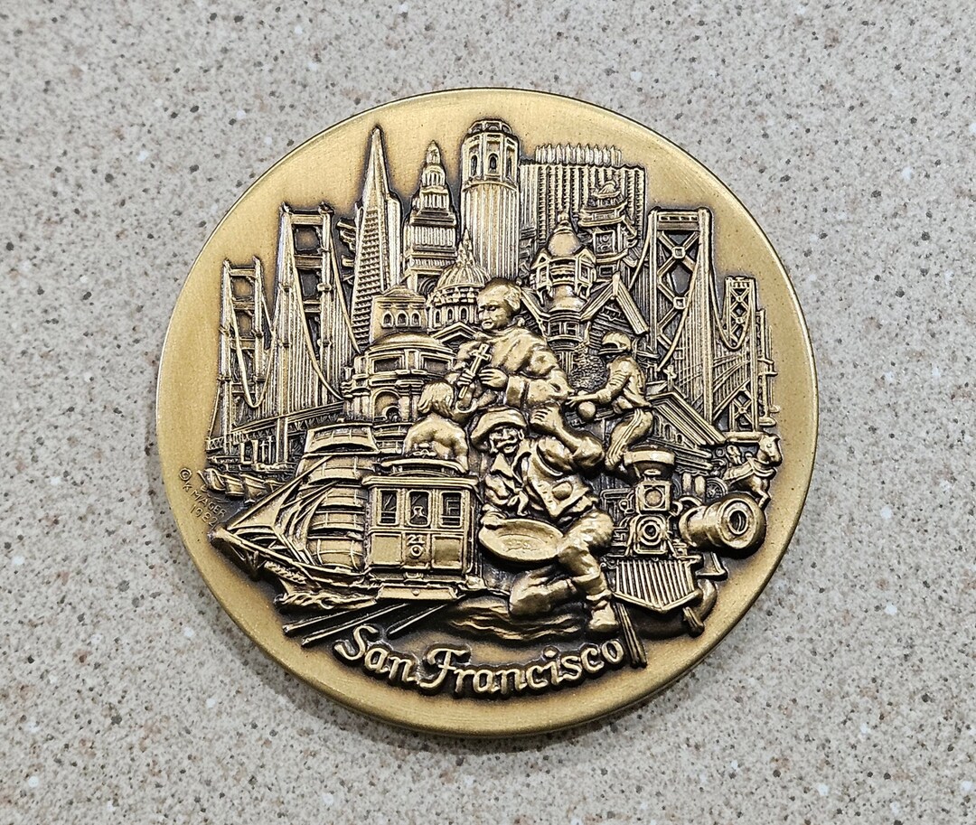 Vintage 1982 San Francisco City Skyline & History 3 Inch Uniface Bronze ...