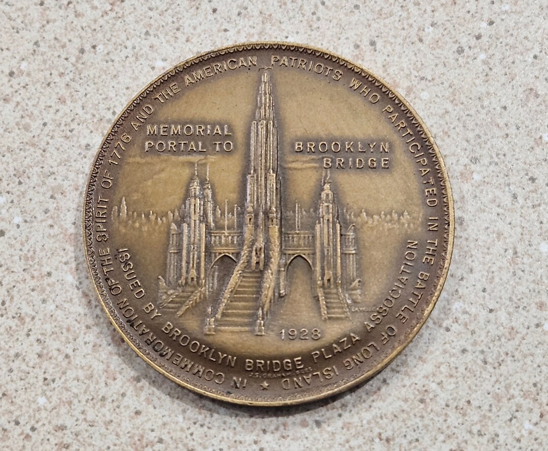 Vintage 1928 Memorial Portal to Brooklyn Bridge 2 Inch Bronze Medallion ...