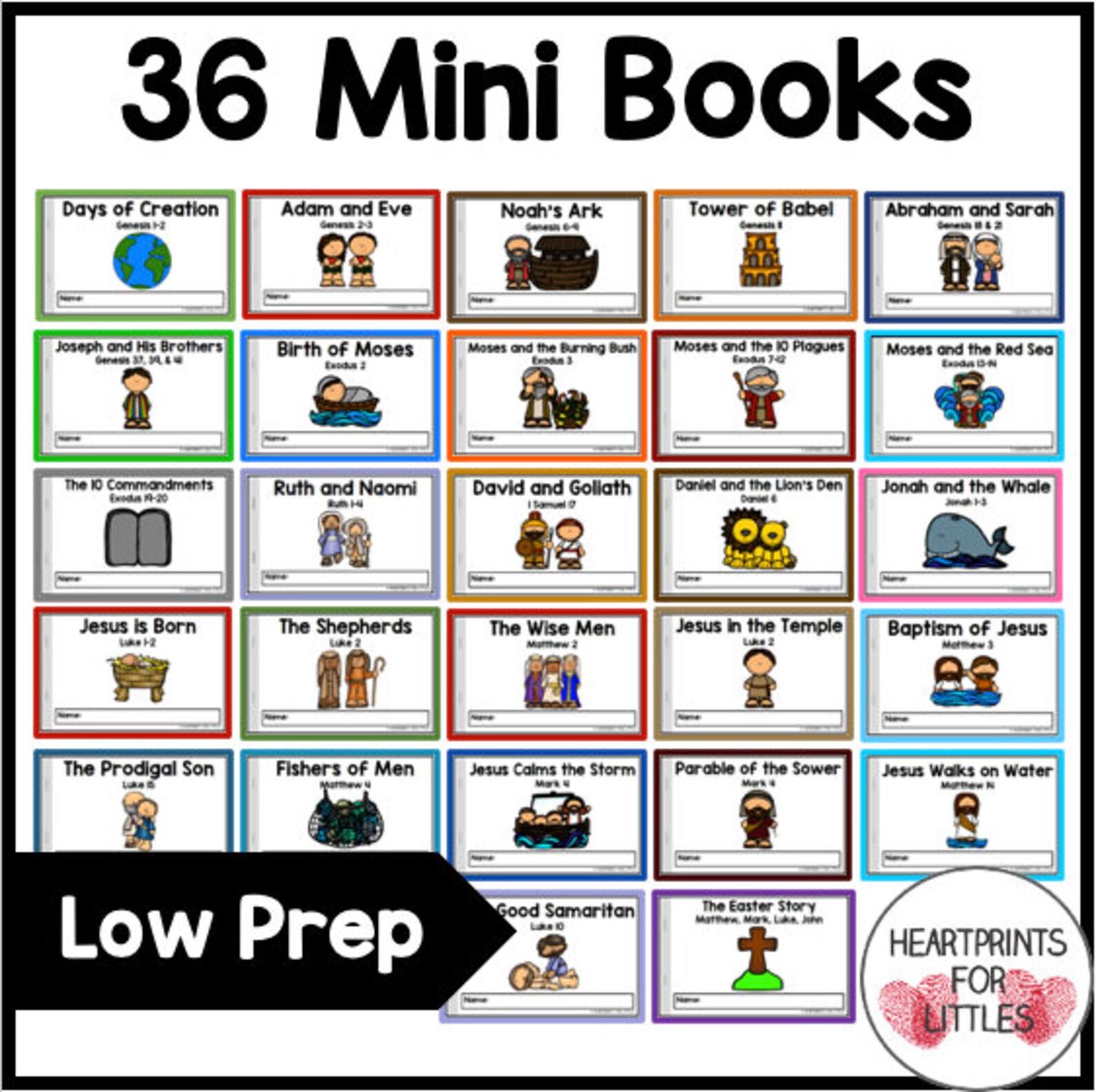 Bible Story Mini Books Bundle, 36 Bible Stories for Kids, Bible Story ...
