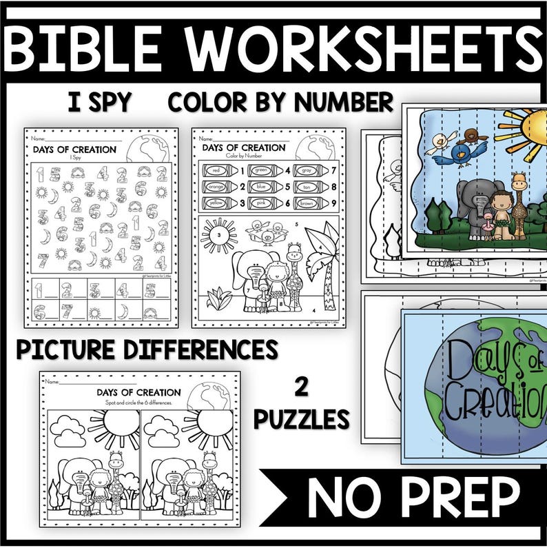 7 Days of Creation No Prep Bible Worksheets, Prek-2 Sunday School ...