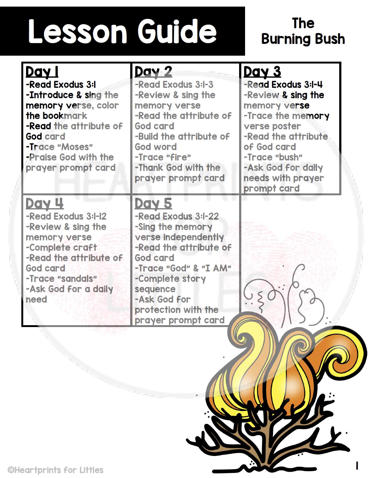 Moses and the Burning Bush Bible Lesson, Exodus 3, Homeschool & Sunday ...