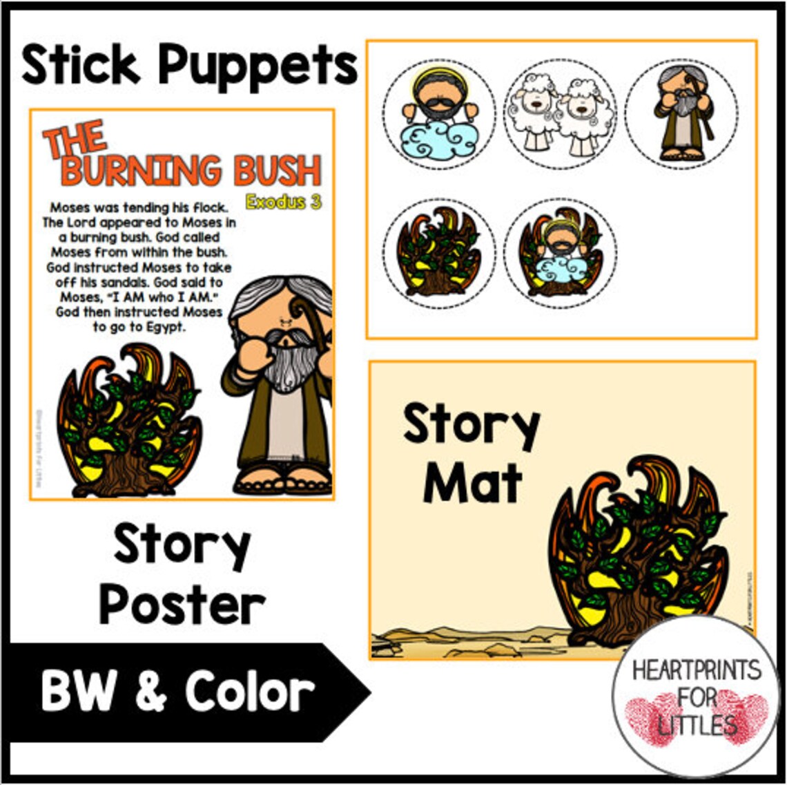 Moses and the Burning Bush Bible Story Retelling Activities - Etsy