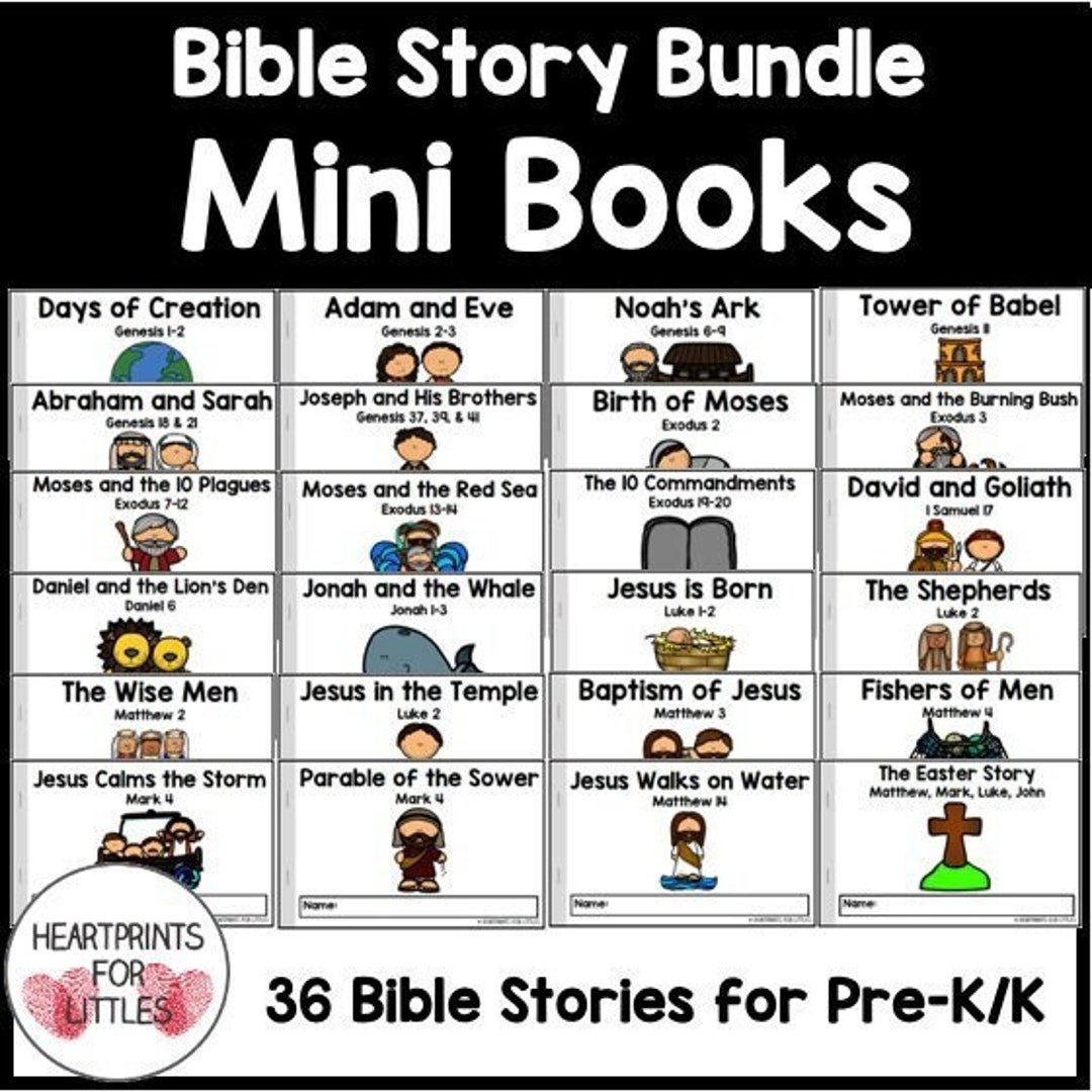 Bible Story Mini Books Bundle, 36 Bible Stories for Kids, Bible Story ...