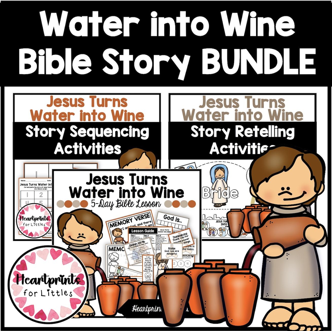 Jesus Turns Water Into Wine Bible Story Bundle, Activities (digital ...