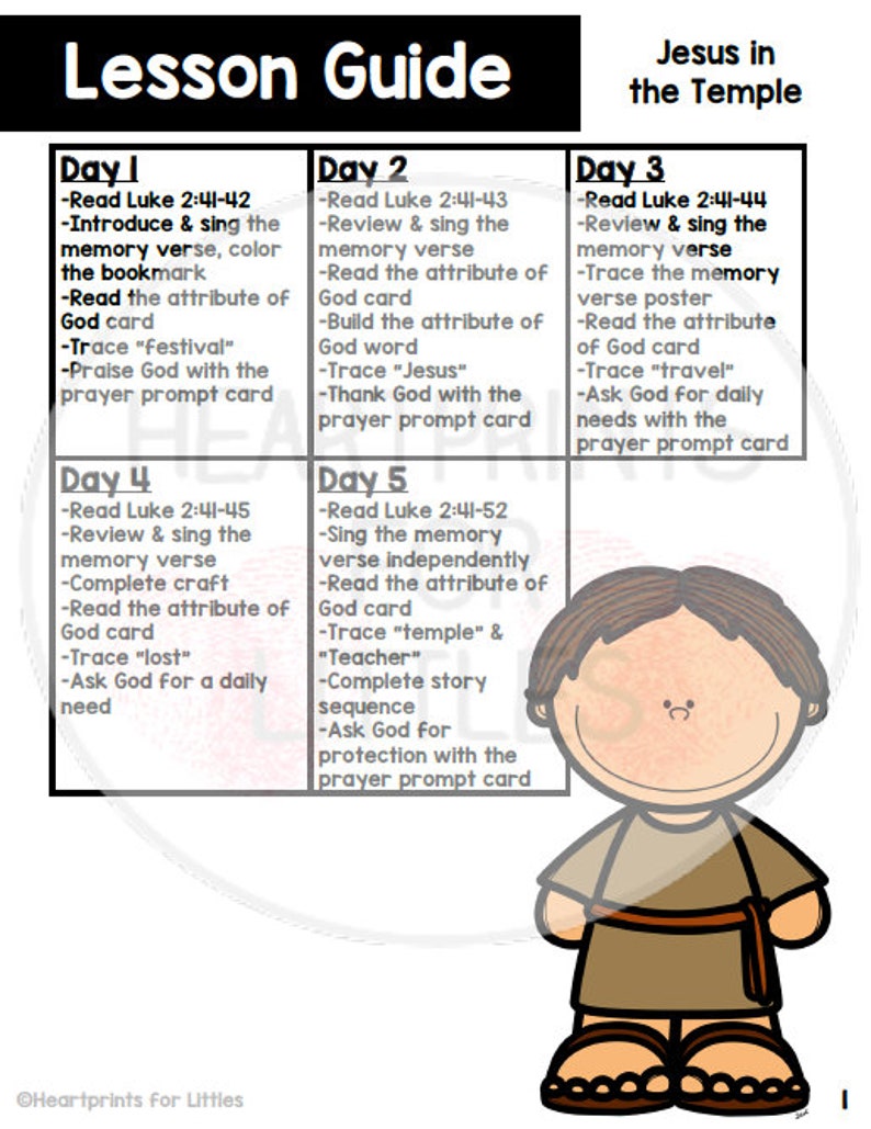 Jesús en el templo Lección bíblica de 5 días actividades de - Etsy México