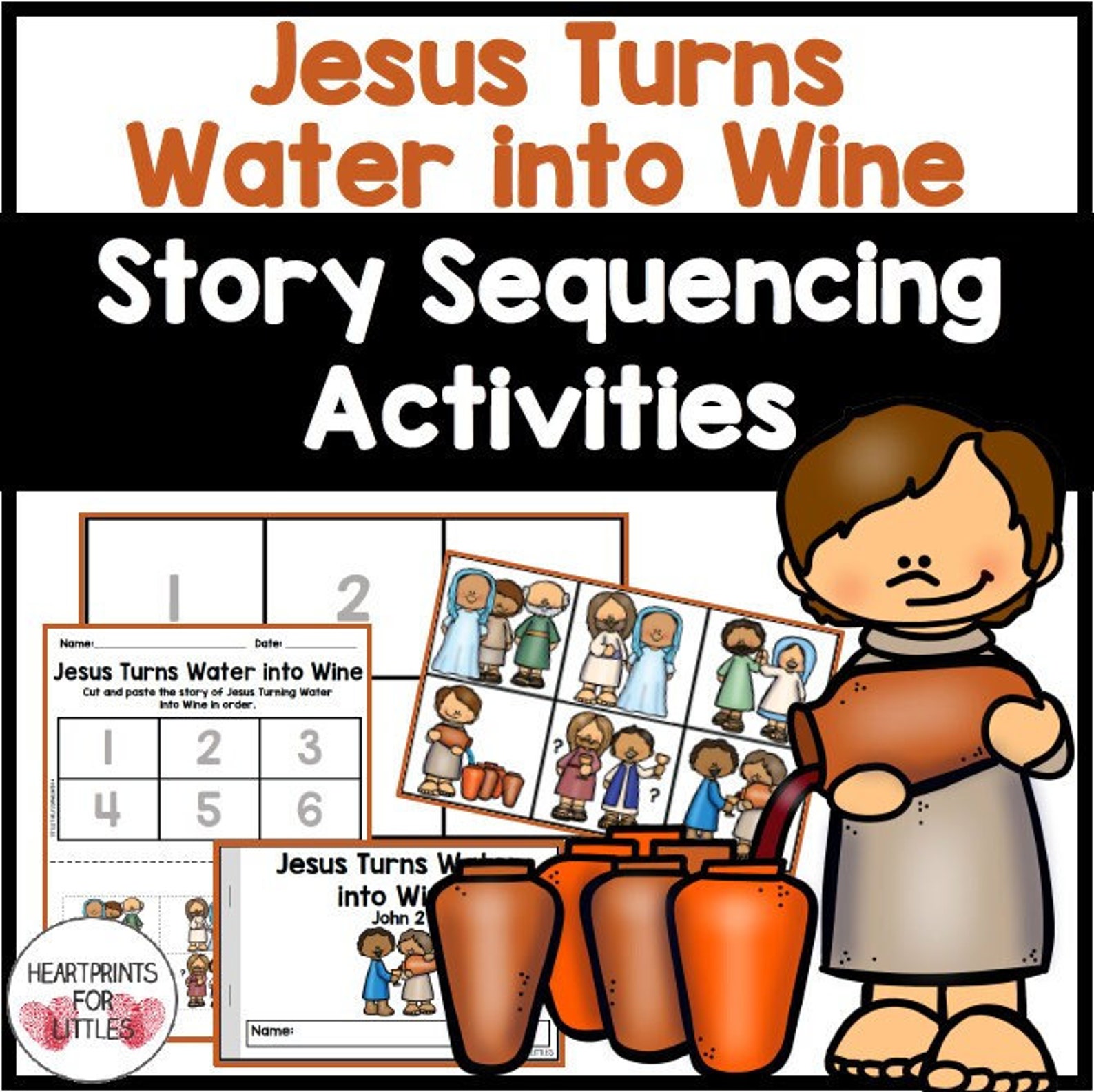Jesus Turns Water Into Wine Bible Story Sequencing Activities (digital ...