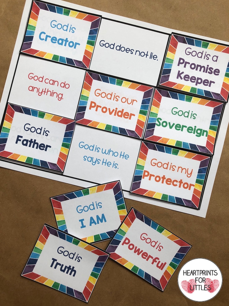 Attributes of God Matching Cards, Sunday School, Christian, Homeschool ...