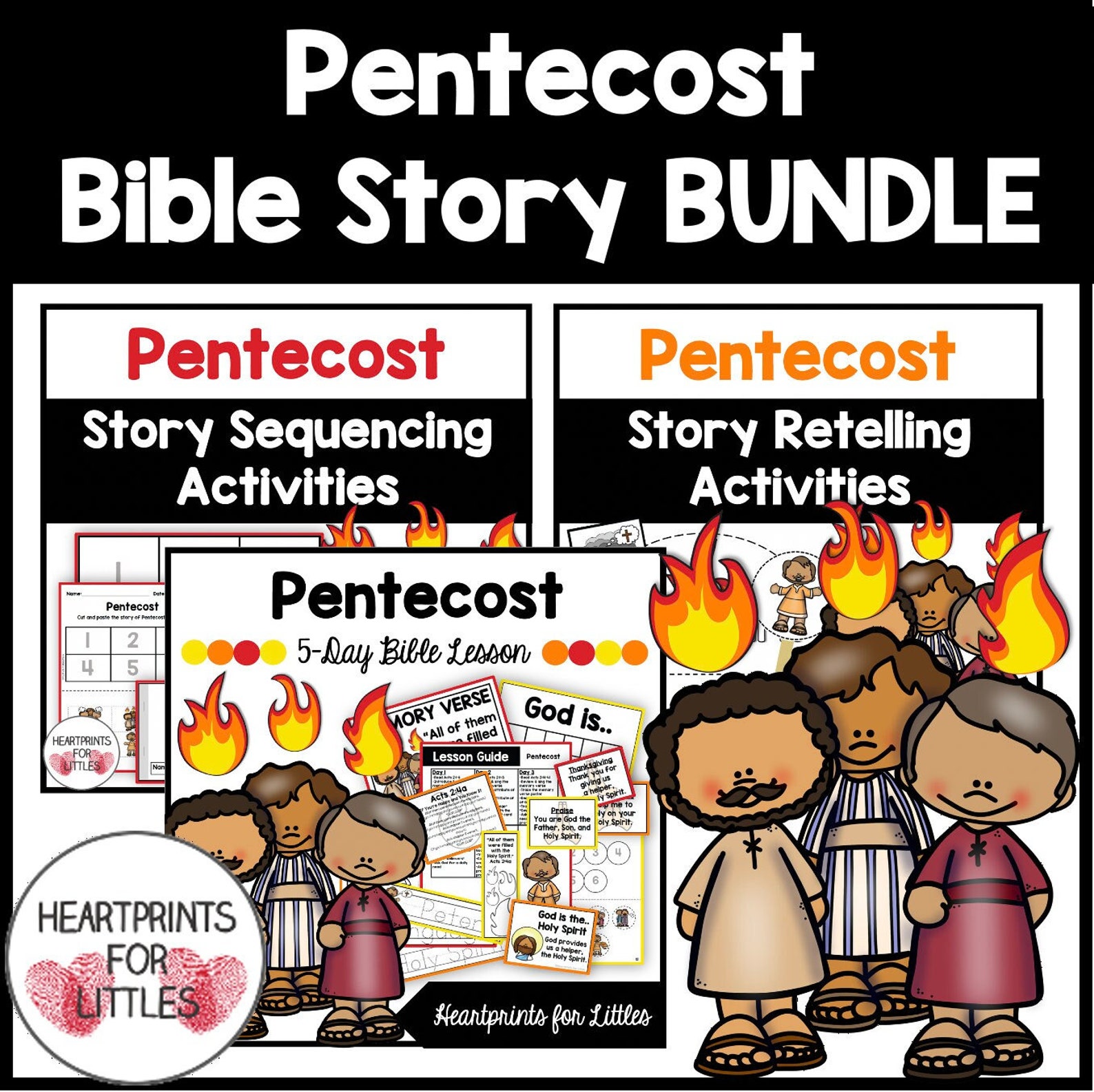Pentecost Bible Story Bundle, 5-day Bible Lesson, Sequencing Activities ...