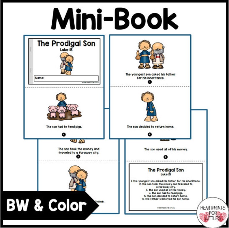 The Prodigal Son Bible Story Sequencing Activities for Kids, Homeschool Printable, Sunday School ...