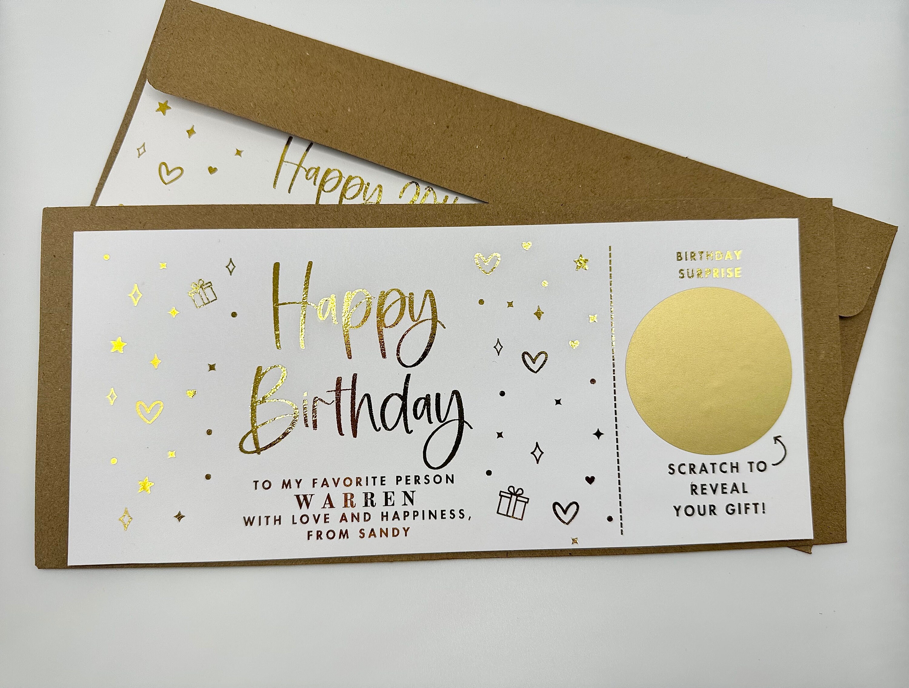 Birthday Scratch Card Voucher Gold Foil, Personalized Gift Voucher ...