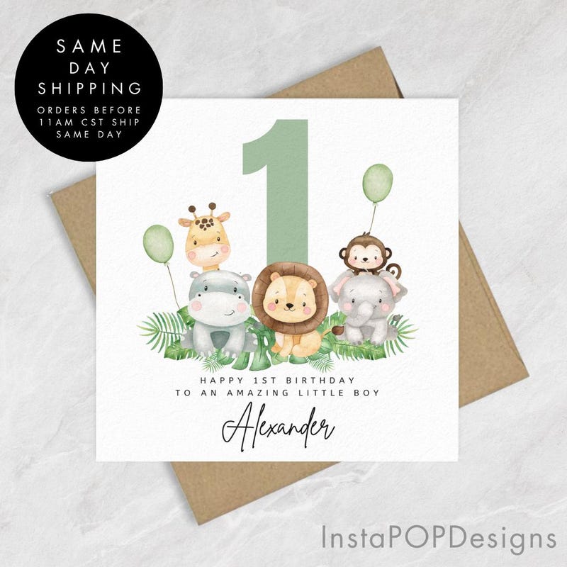 Animal Card 1st Birthday - Etsy