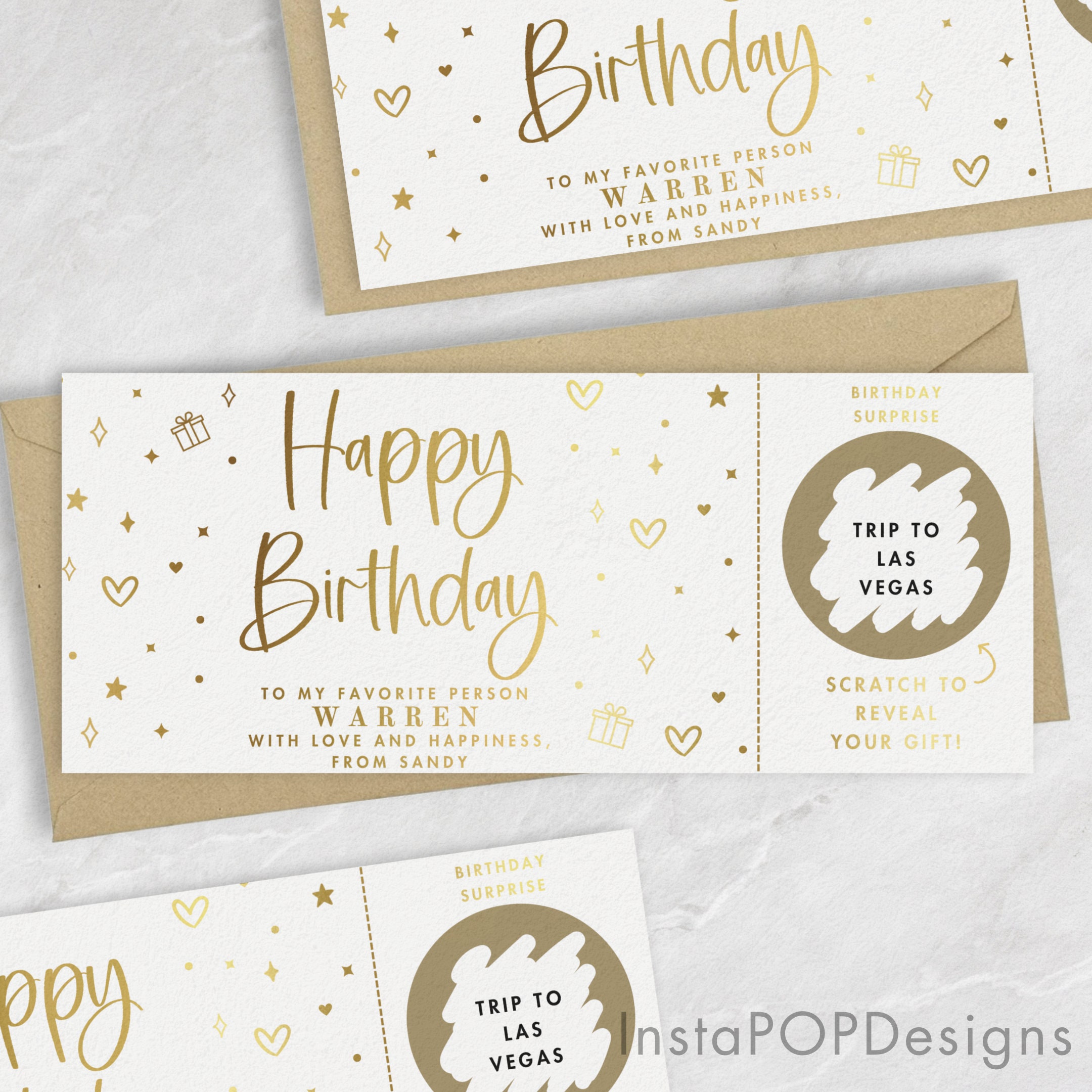 Birthday Scratch Card Voucher Gold Foil, Personalized Gift Voucher ...