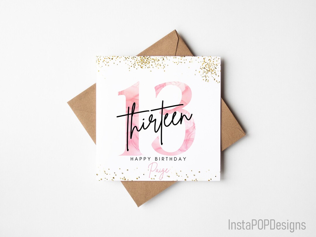 Pink and Gold 13th Birthday Card, Happy 13th Birthday Card to Daughter ...