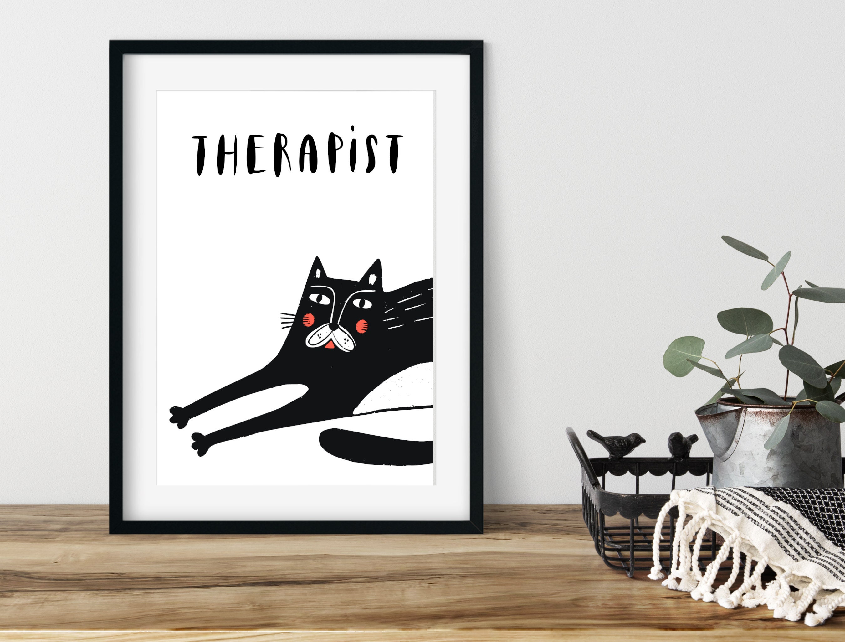 Illustrated Cat Therapist Digital Poster Print - Etsy