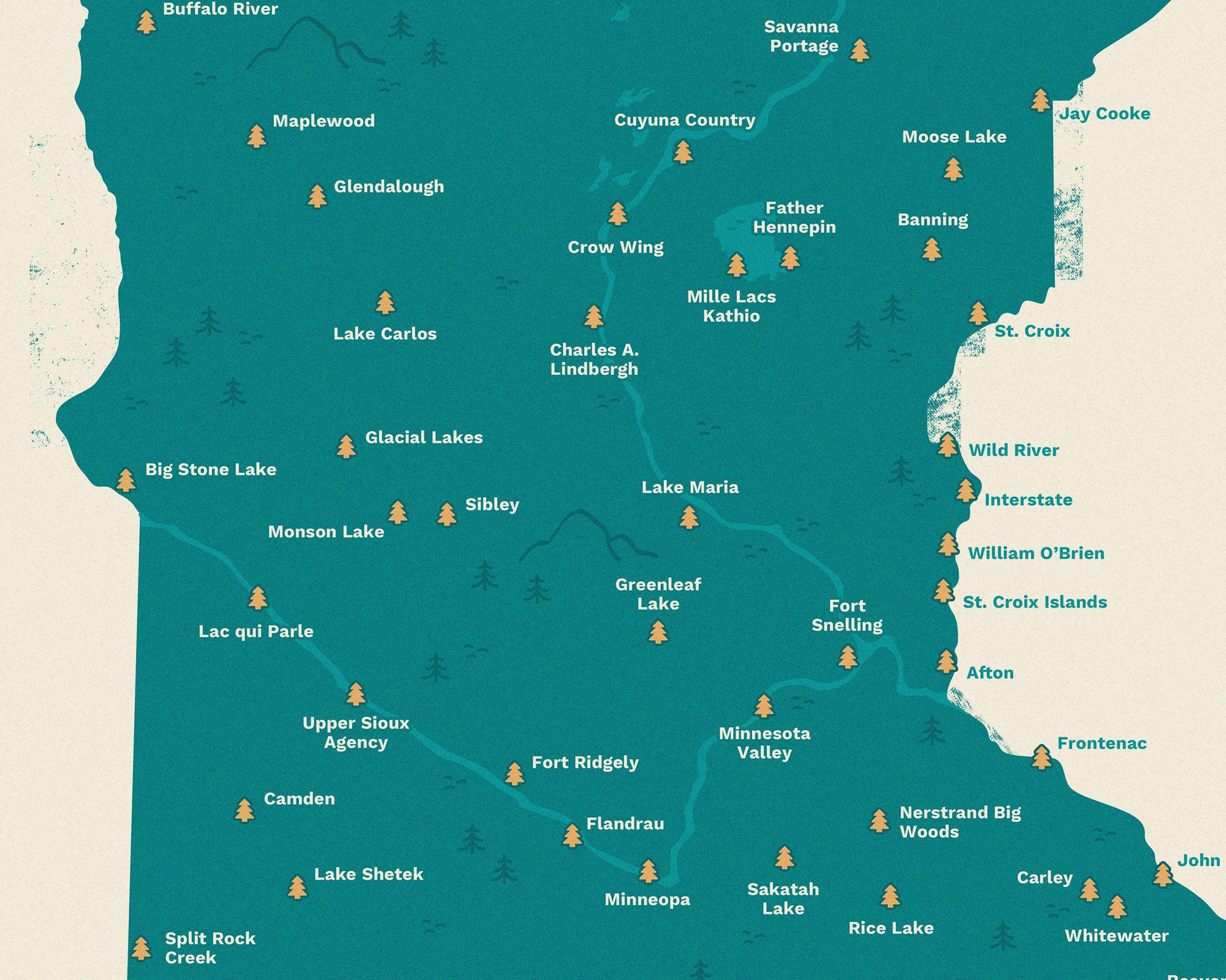 Minnesota Parks Poster | National and State Park Map Print | Hiker Gift ...