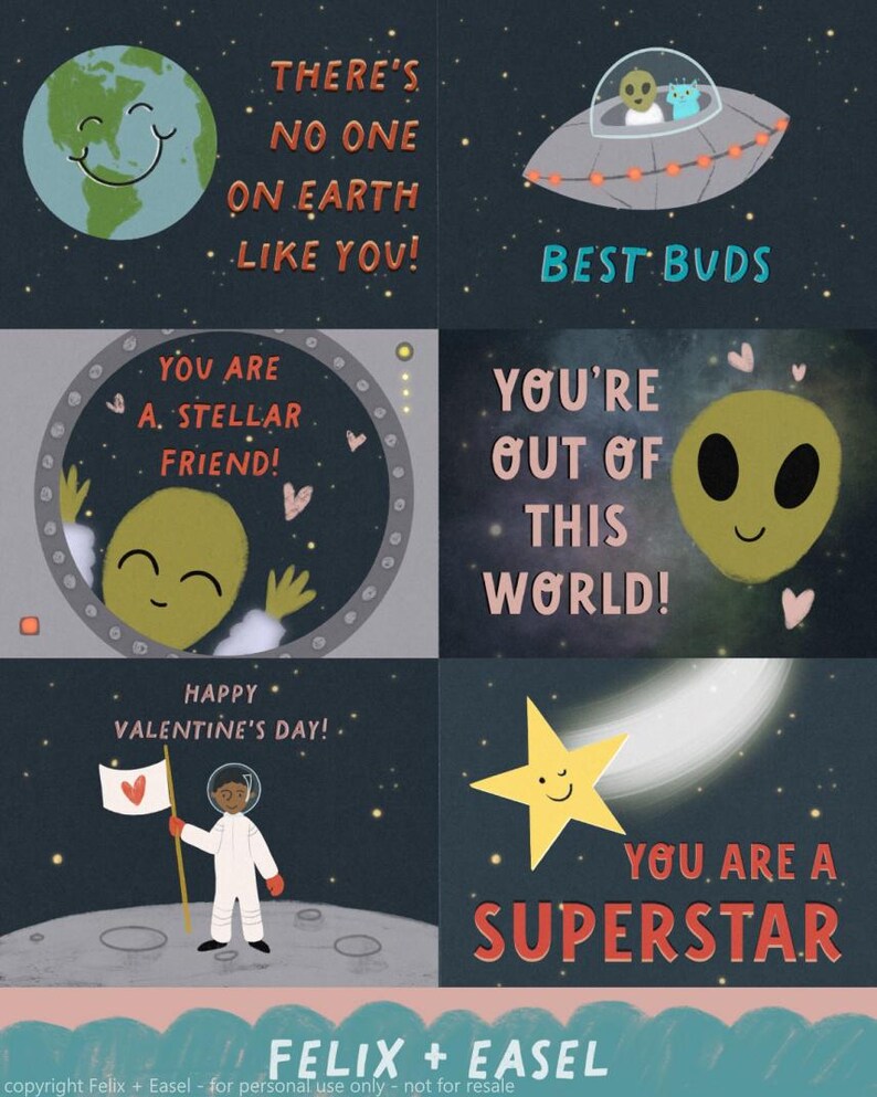 Printable Valentines for Kids - Digital Download Outer Space Valentine ...