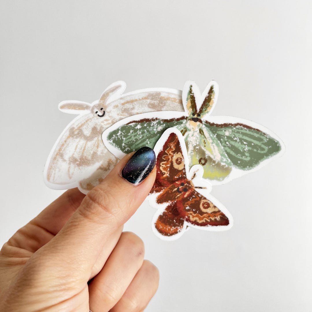 Friendly Moths Sticker Set of 3 - Glossy Vinyl Sticker - Insect ...
