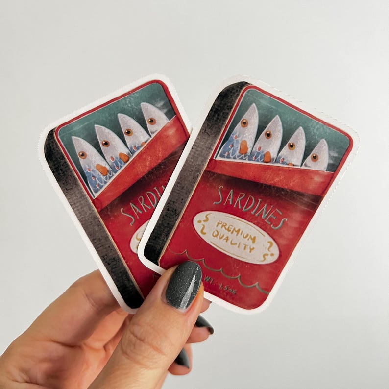 Sardine Tin Sticker Cute Sardines in Can Illustration Glossy Vinyl ...