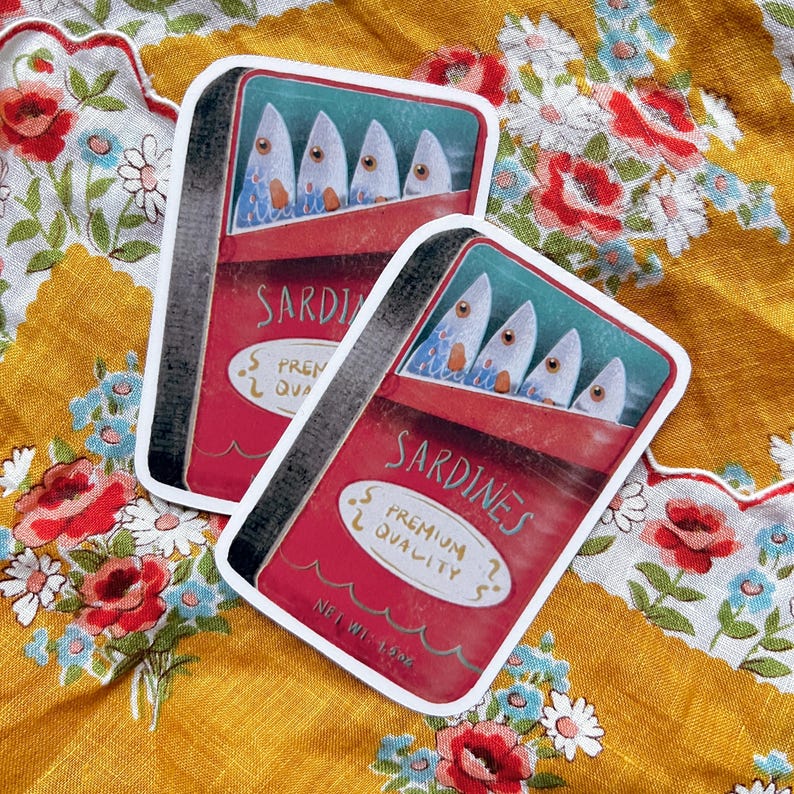 Sardine Tin Sticker Cute Sardines in Can Illustration Glossy Vinyl ...