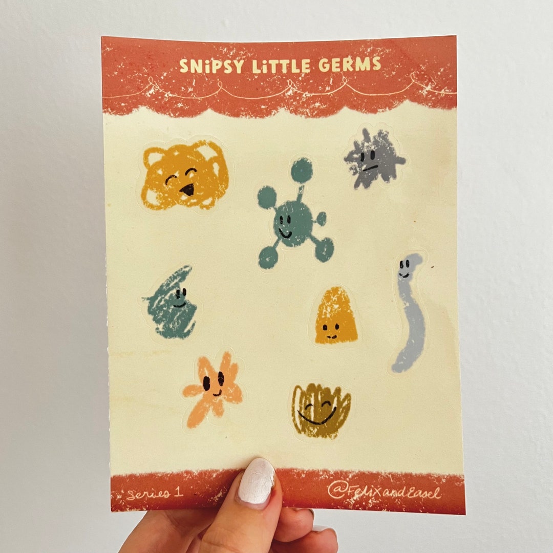Cute Sticker Sheet Snipsy Little Germs Sheet of 8 Stickers Science Gift ...