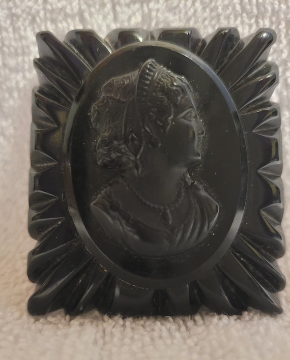 Black Bakelite Brooch Carved Bakelite Cameo - Gem