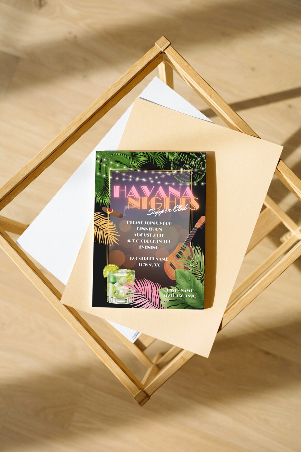 Havana Nights Dinner Party on Black Invitation Template, Red, Modern ...