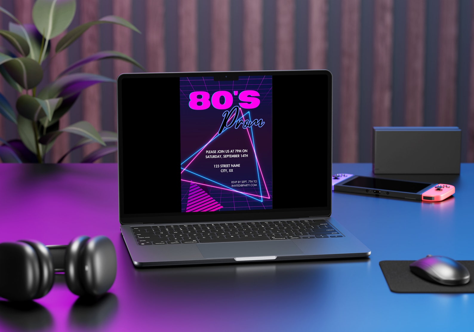 80's Prom Invitation Template, Palm, Neon, Digital Download - Etsy