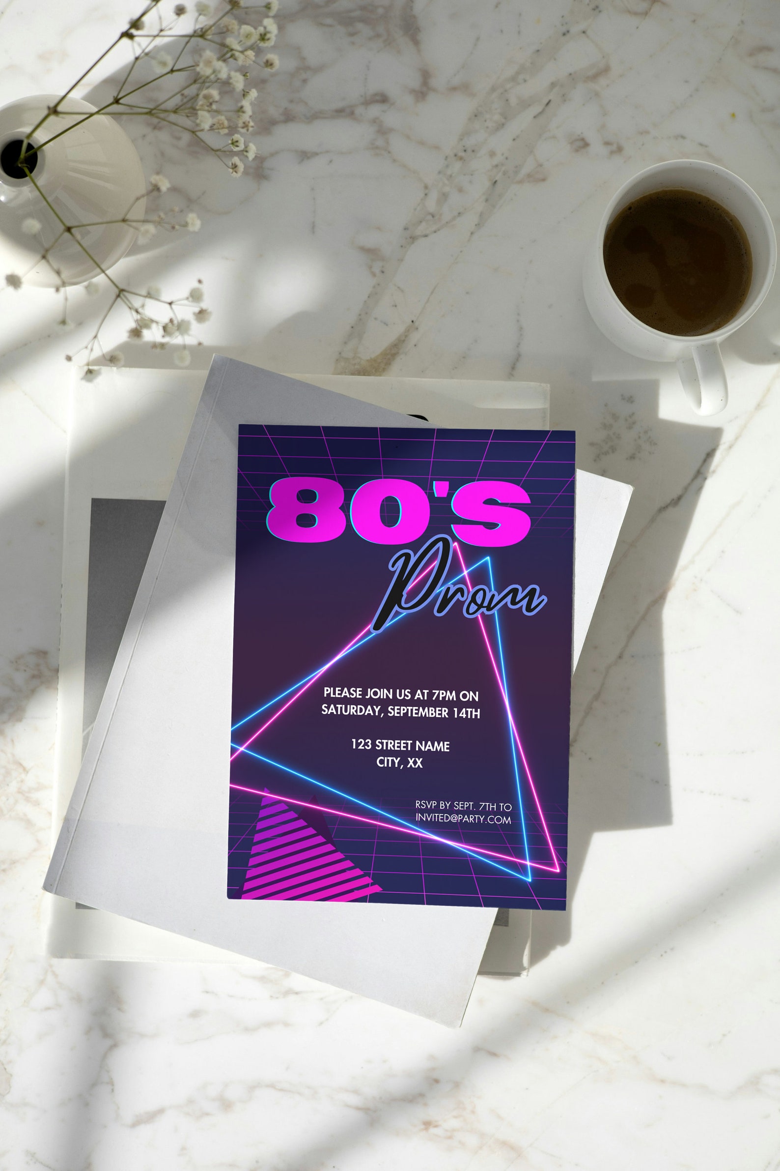 80's Prom Invitation Template, Palm, Neon, Digital Download - Etsy
