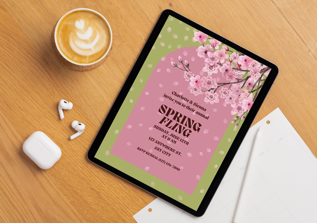 Spring Party Invitation Template, Floral, Spring Fling, Digital Instant ...