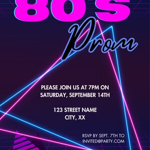 80's Prom Invitation Template, Palm, Neon, Digital Download - Etsy