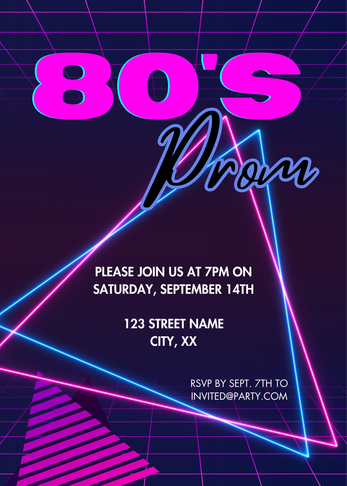 80's Prom Invitation Template, Palm, Neon, Digital Download - Etsy
