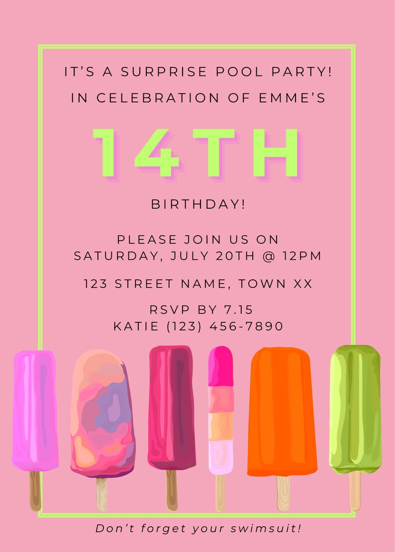 Surprise Party Invitation Template, Pool Party, Summer, Editable ...