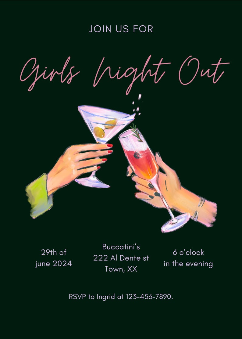Girls Night Out Invite Template, Digital Download, Editable - Etsy