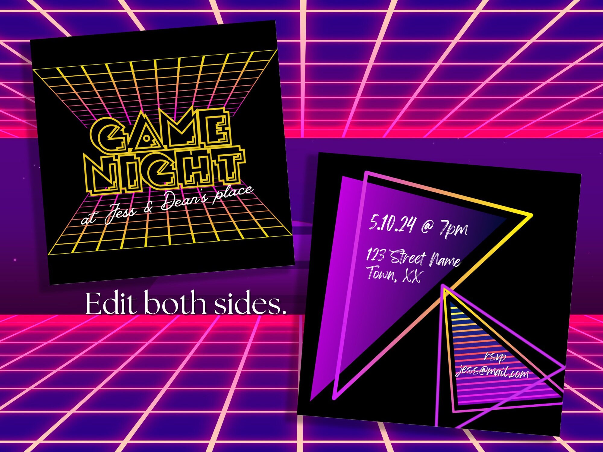 80's Game Night Invite Template, Square, Double Sided, Digital Download ...