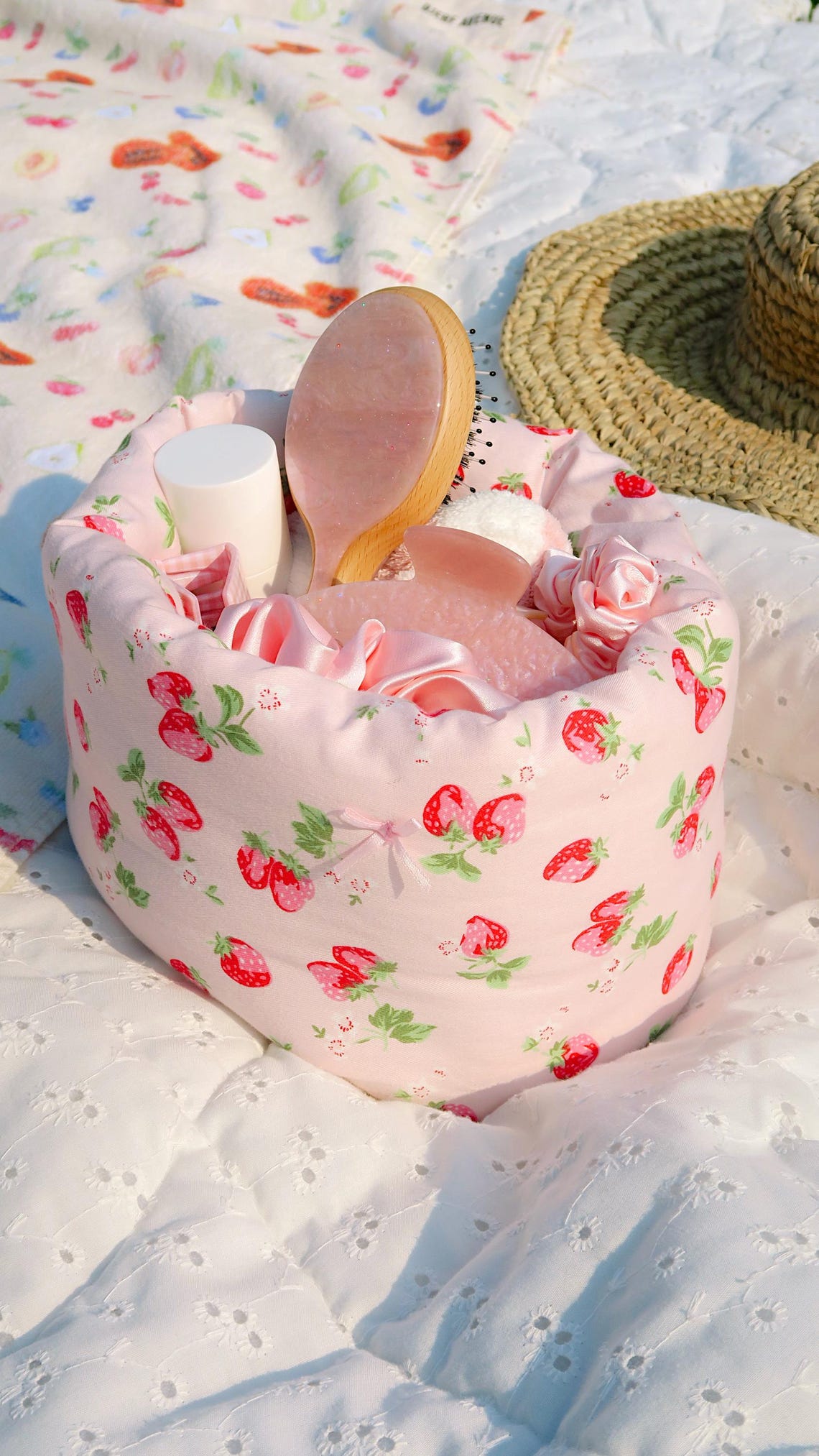 Handmade Strawberry Cotton Makeup Organizer – Vanity Storage Bucket - Etsy
