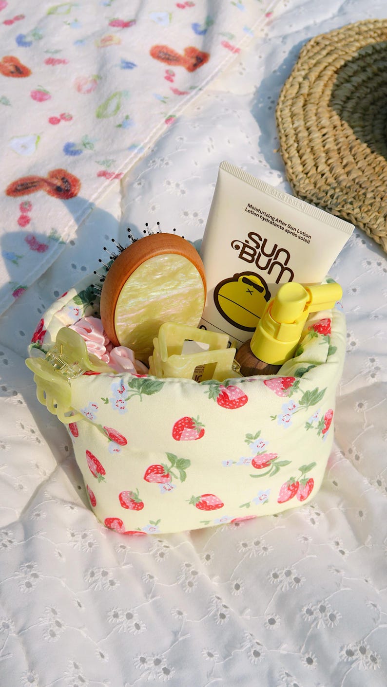 Handmade Strawberry Cotton Makeup Organizer – Cute Vanity Storage - Etsy