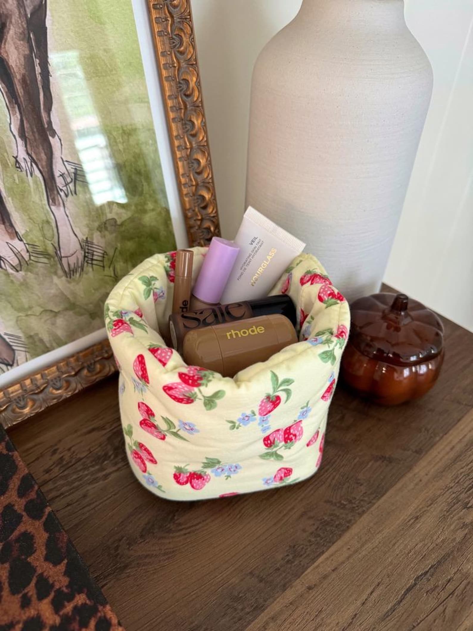 Handmade Strawberry Cotton Makeup Organizer – Cute Vanity Storage - Etsy