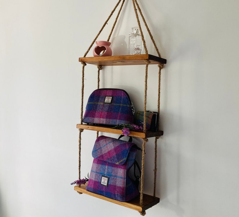 Rustic Wooden Hanging Rope Shelves Various Tiers 6 Briwax - Etsy UK