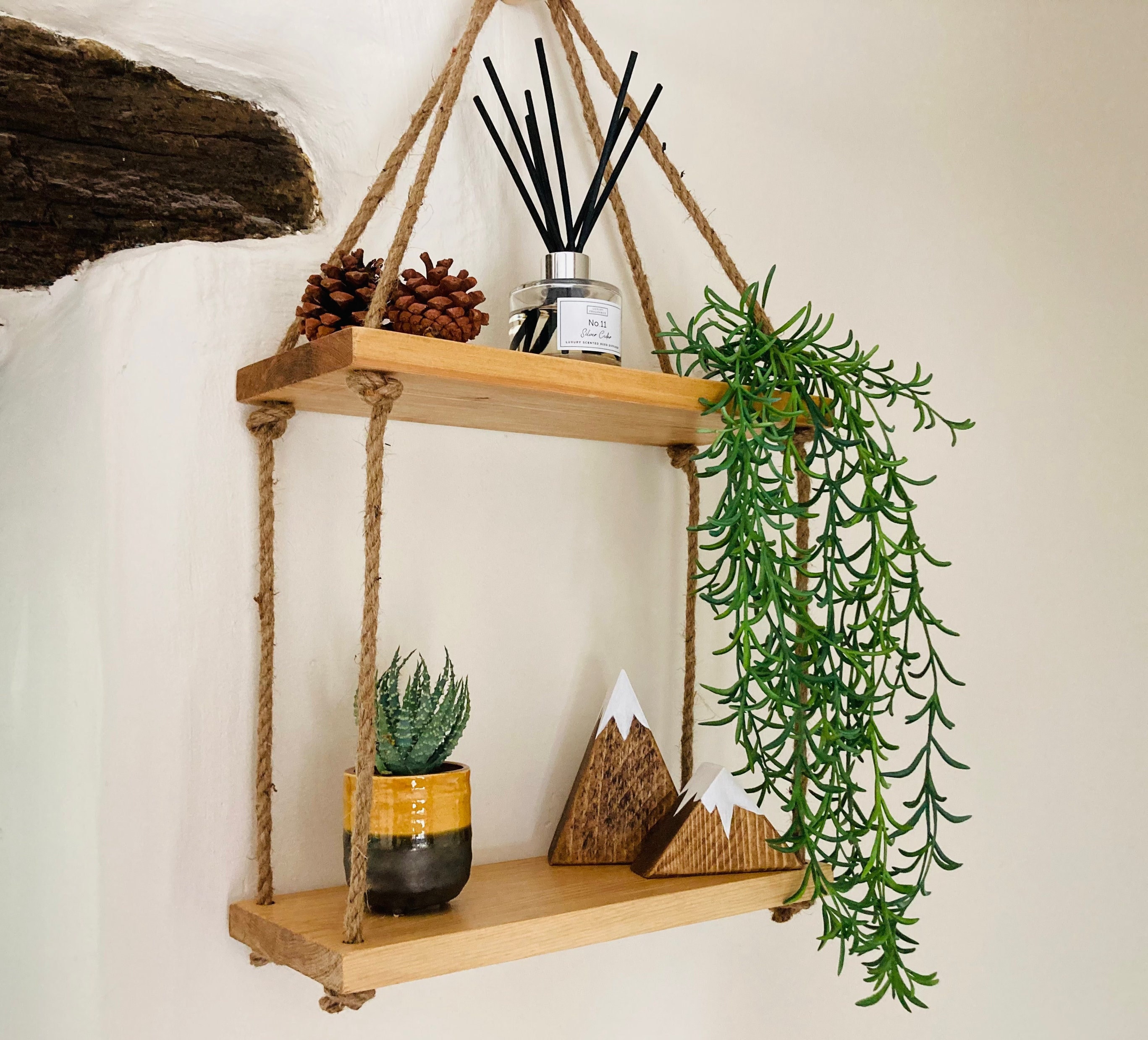 Rustic Wooden Hanging Rope Shelves Various Tiers 6 Briwax - Etsy UK
