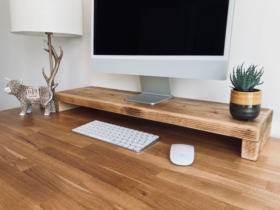 Rustic Wooden Monitor Riser Stand | Desk Organiser | Scaffold Board | 6 ...