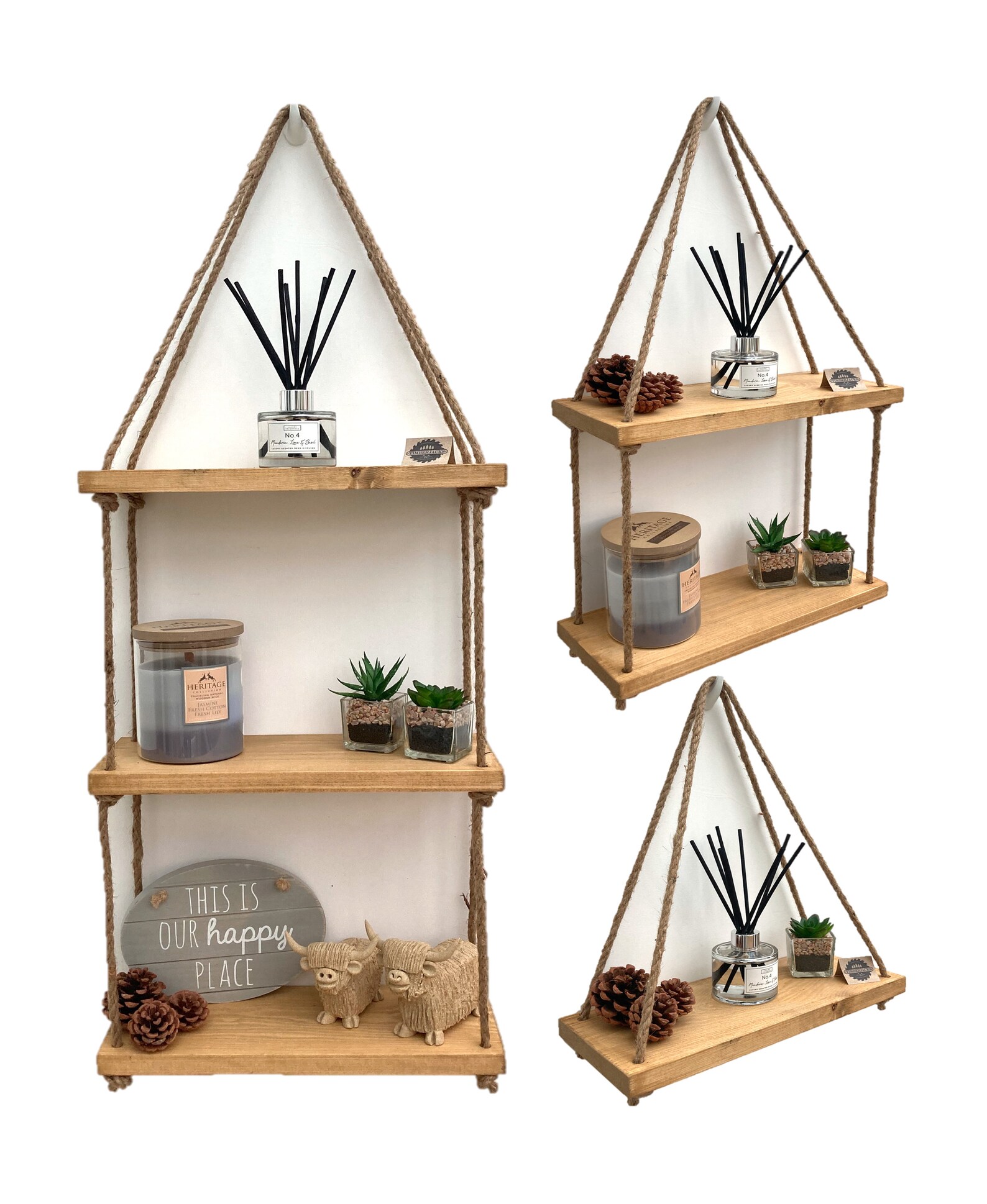Rustic Wooden Hanging Rope Shelves Various Tiers - Etsy UK