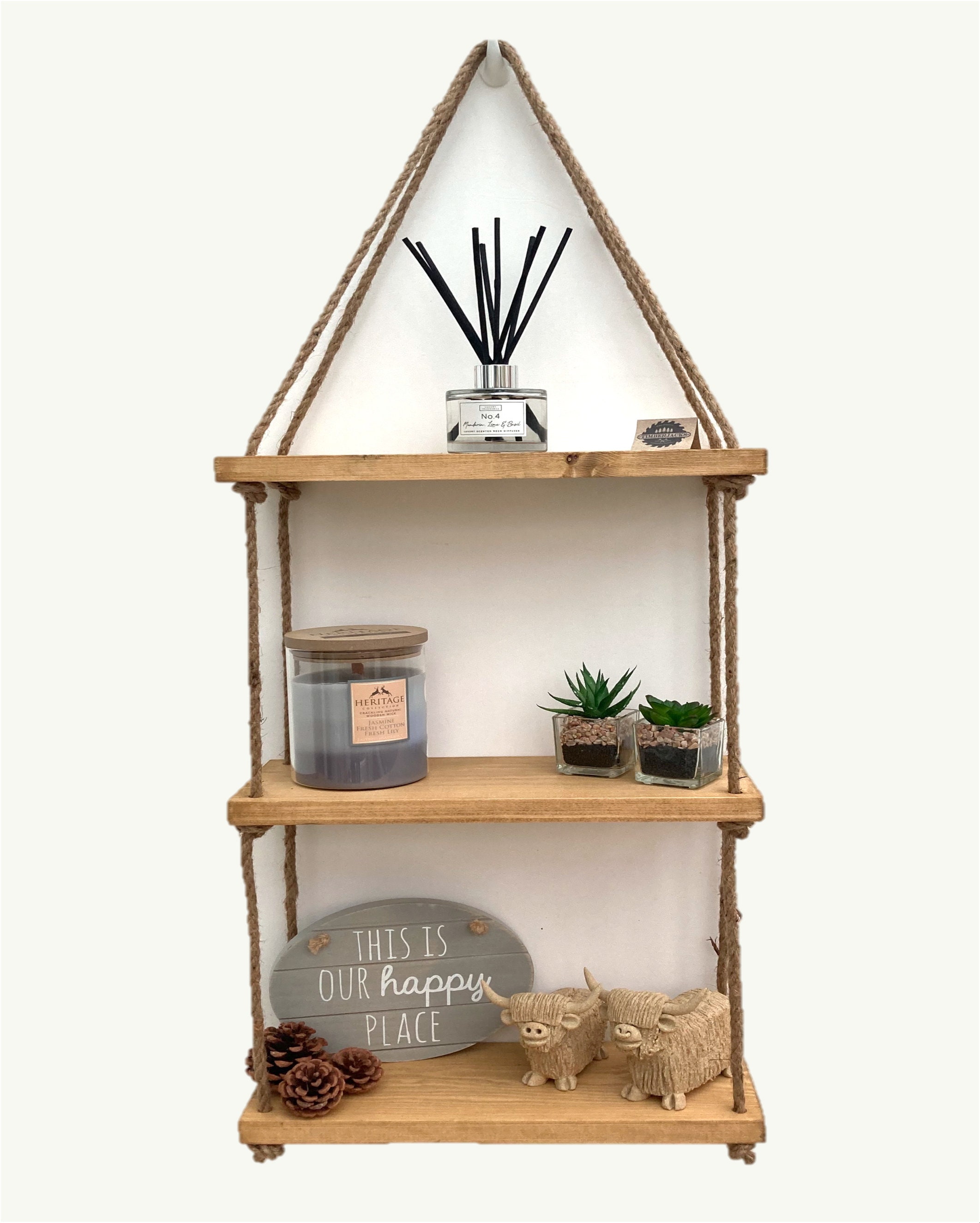 Rustic Wooden Hanging Rope Shelves Various Tiers - Etsy UK